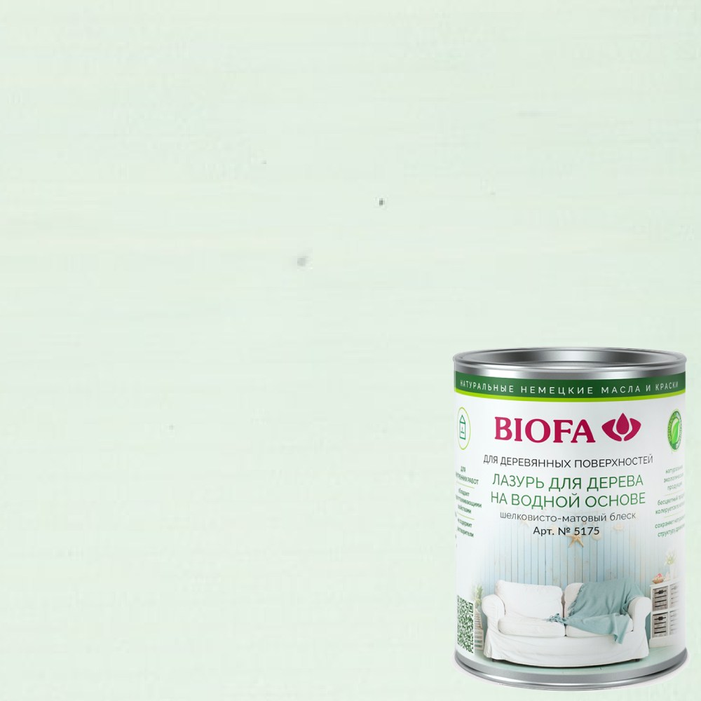 Лазурь для дерева Biofa 5175 цвет 5114 Мятная Ириска 1 л купить по цене 2895